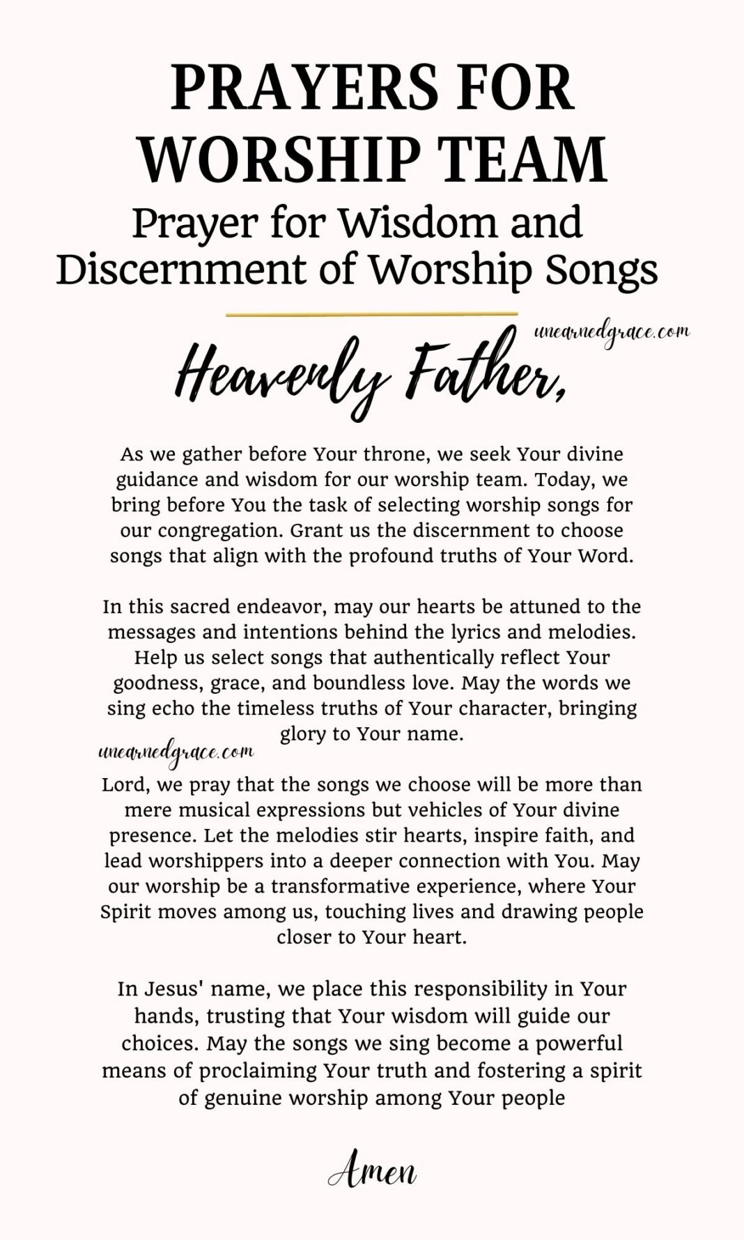 7 Encouraging Prayers For Worship Team With Scriptures - Unearned Grace