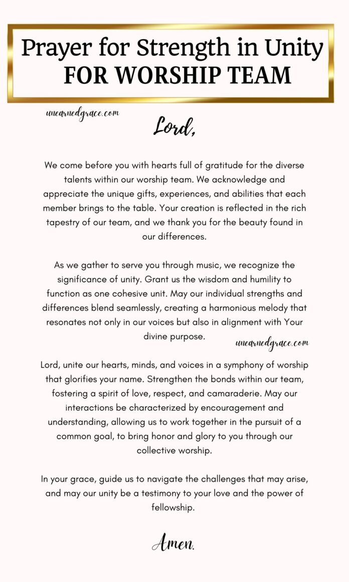 7 Encouraging Prayers For Worship Team With Scriptures - Unearned Grace