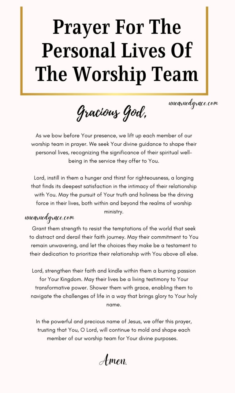 7 Encouraging Prayers For Worship Team With Scriptures - Unearned Grace