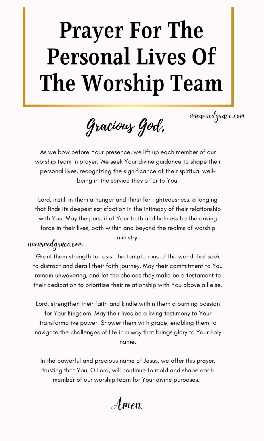 7 Encouraging Prayers For Worship Team With Scriptures - Unearned Grace