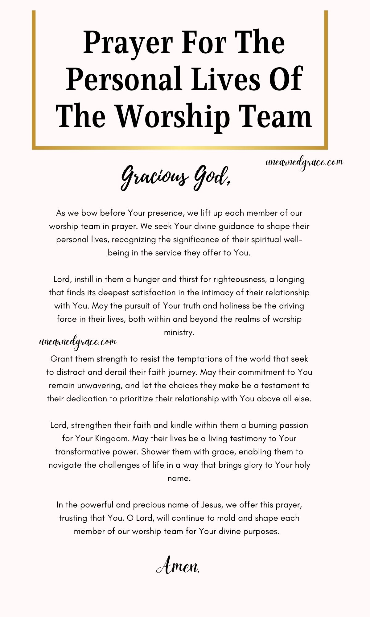 7 Encouraging Prayers For Worship Team With Scriptures - Unearned Grace