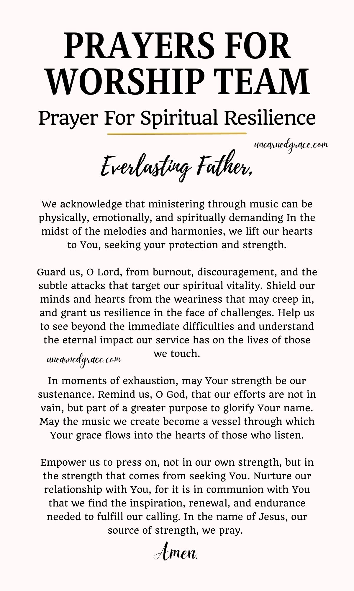 7 Encouraging Prayers For Worship Team With Scriptures - Unearned Grace