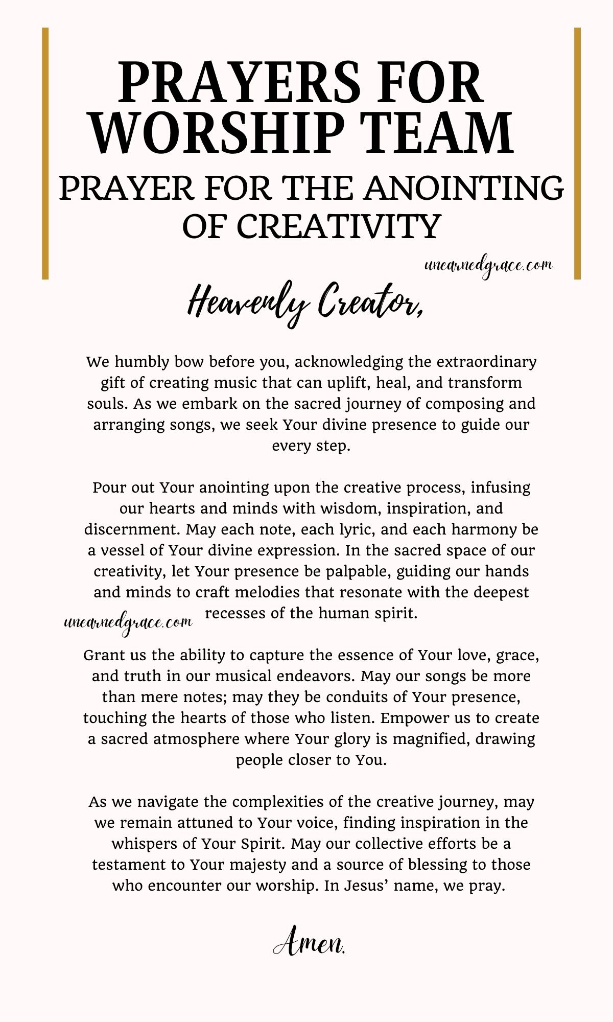 7 Encouraging Prayers For Worship Team With Scriptures - Unearned Grace