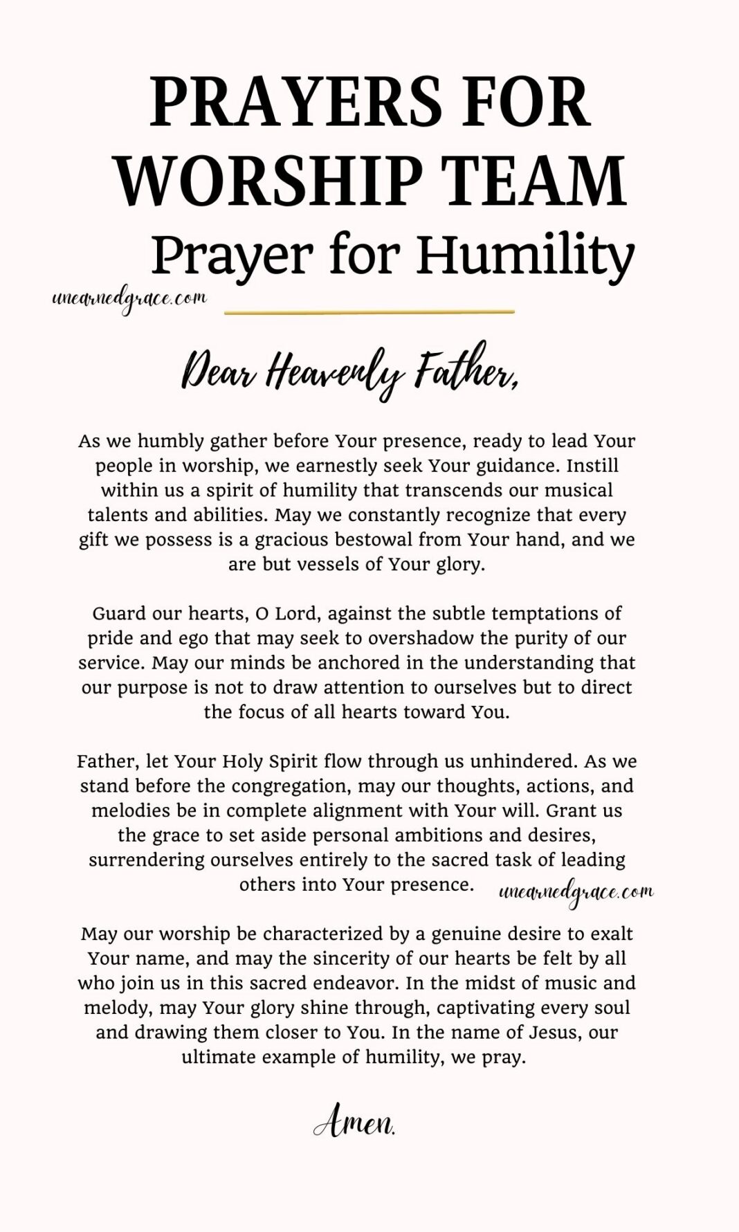 7 Encouraging Prayers For Worship Team With Scriptures - Unearned Grace