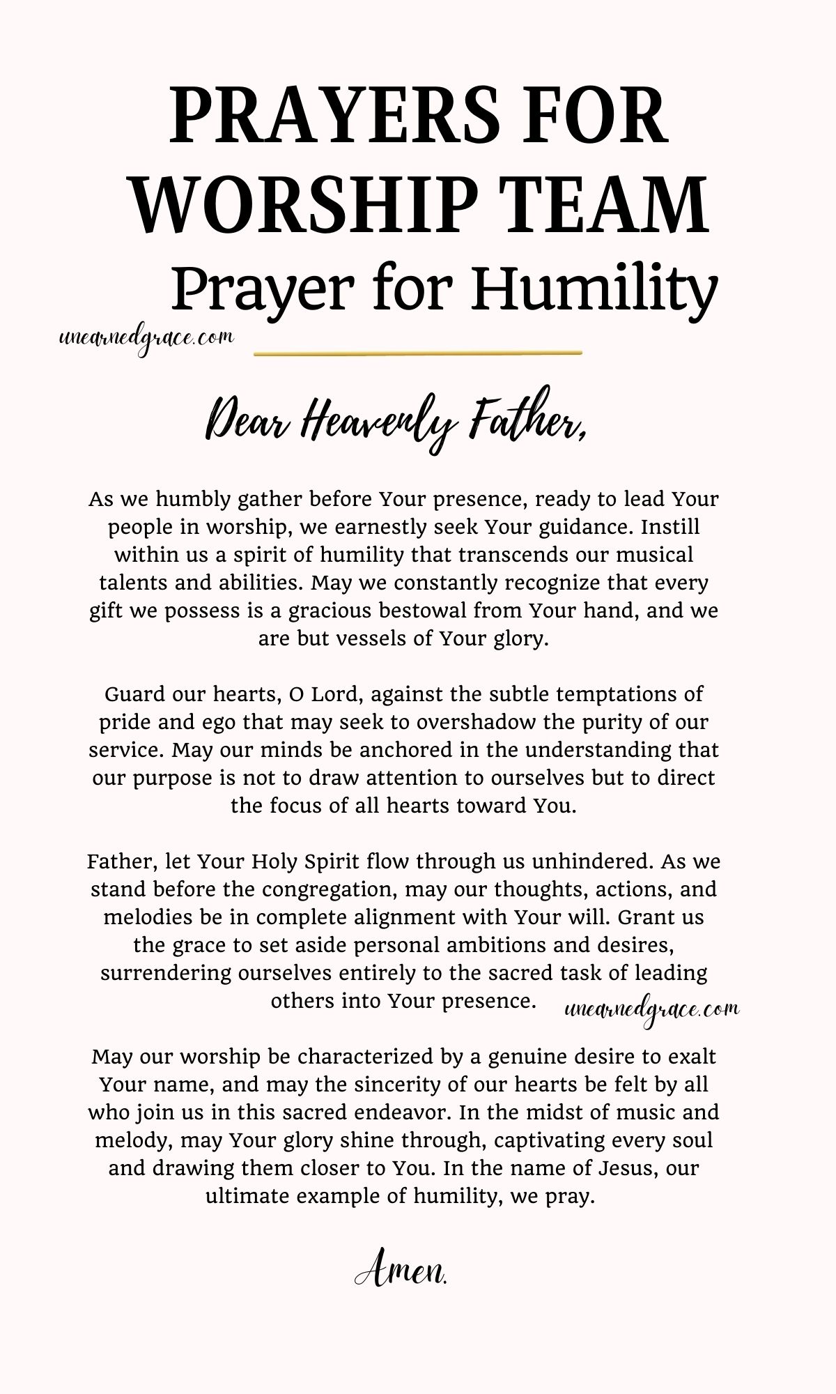 7 Encouraging Prayers For Worship Team With Scriptures - Unearned Grace