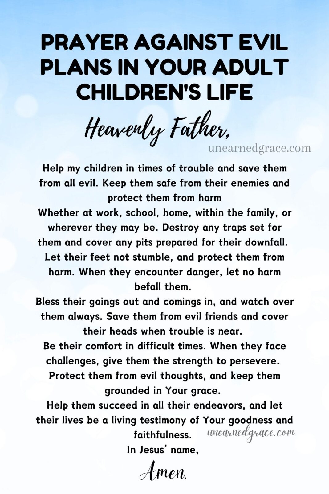 10 Uplifting Prayers For Your Adult Children - Unearned Grace