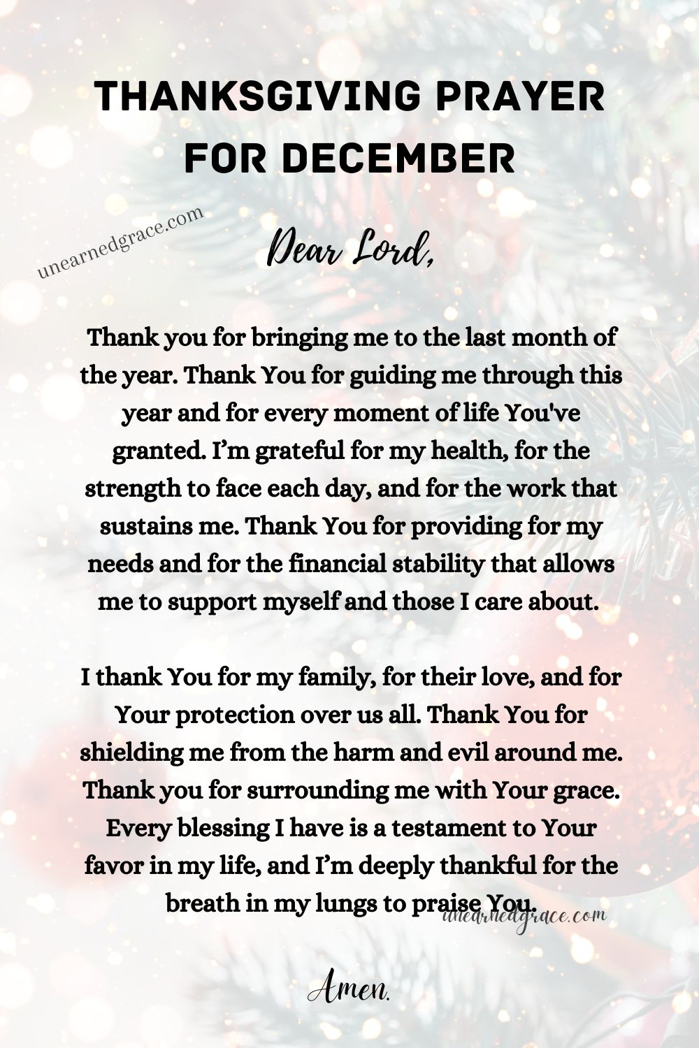 10 Good Prayers for December - Unearned Grace